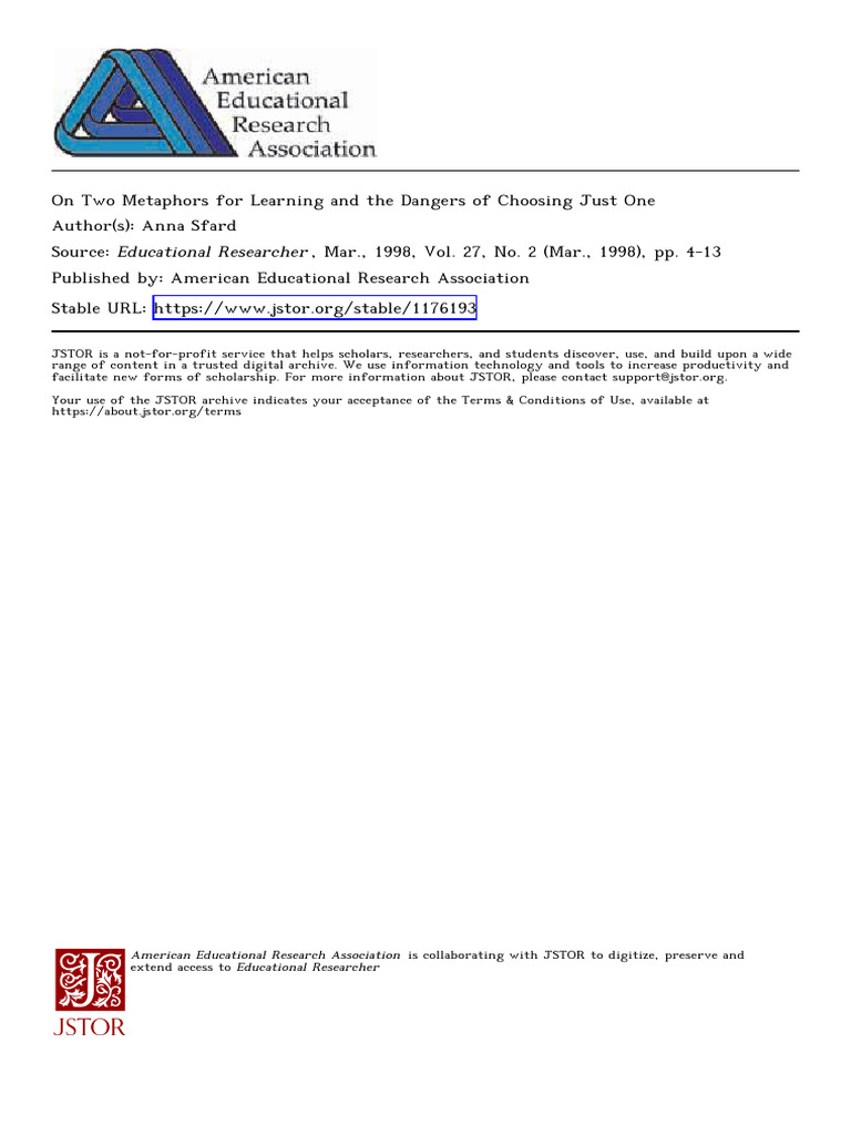 Sfard 1998 On Two Metaphors For Learning | PDF