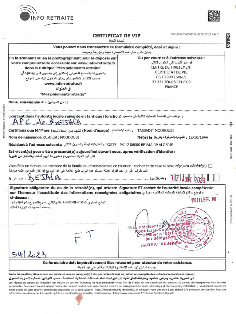 Certificat de Vie | PDF