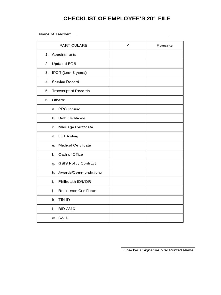 Checklist For 201 Fils | PDF