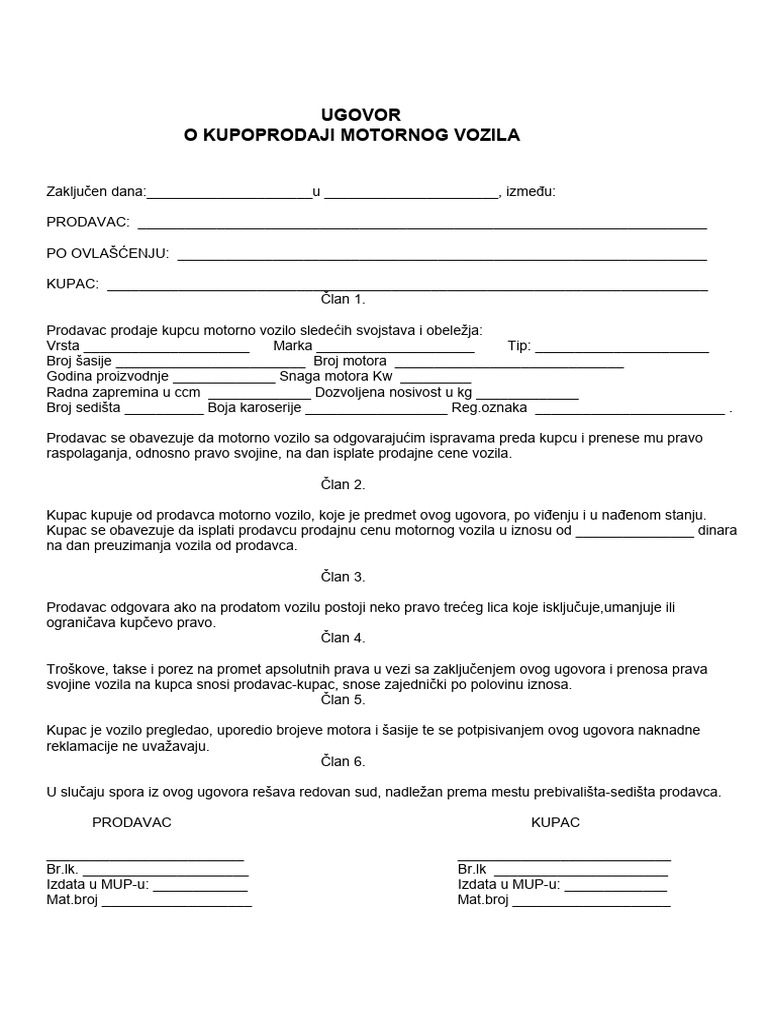 Kupoprodajni Ugovor | PDF