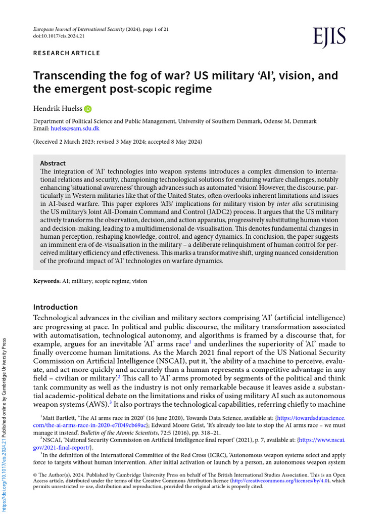 Transcending The Fog of War US Military AI Visio | PDF