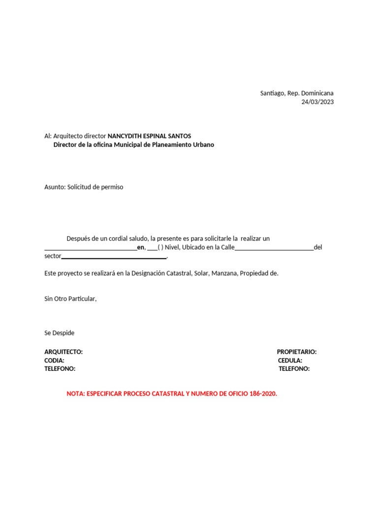 Modelo de Carta de Solicitud de No Objecion | PDF