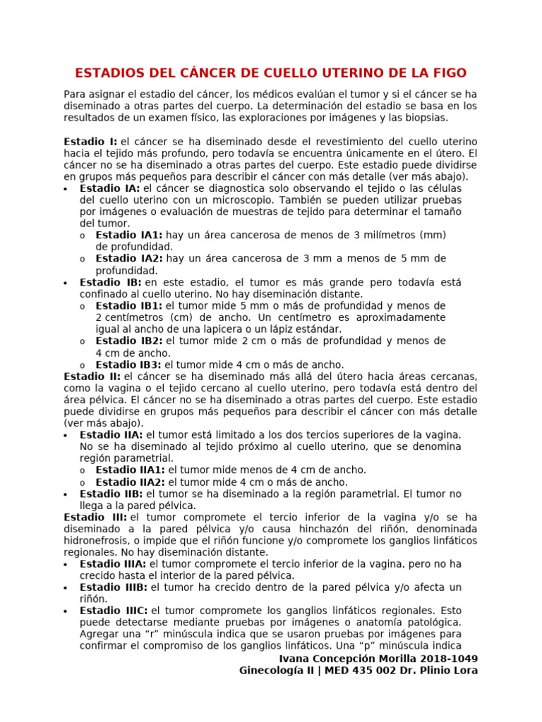 Estadios Del Cáncer de Cuello Uterino de La Figo | PDF