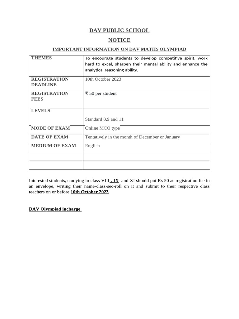 DAV Maths Olympiad | PDF