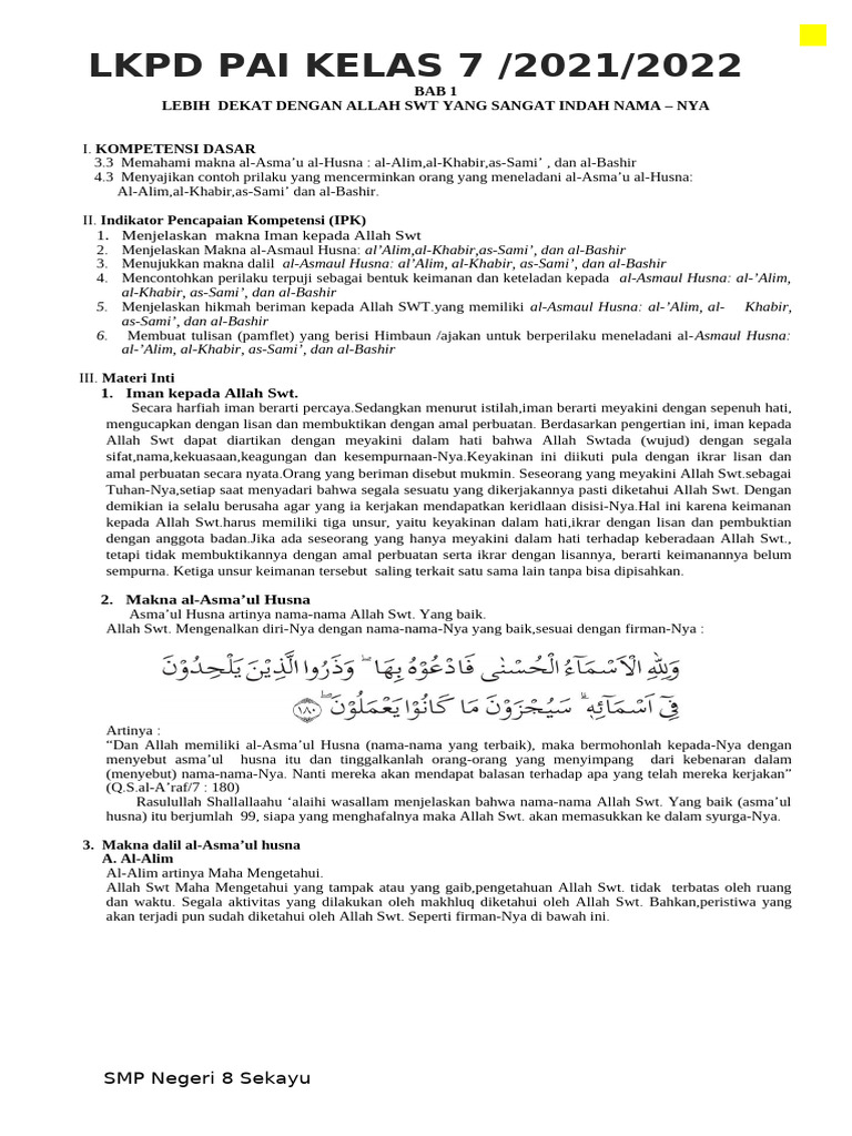 LKPD Kelas Vii Bab 1 | PDF
