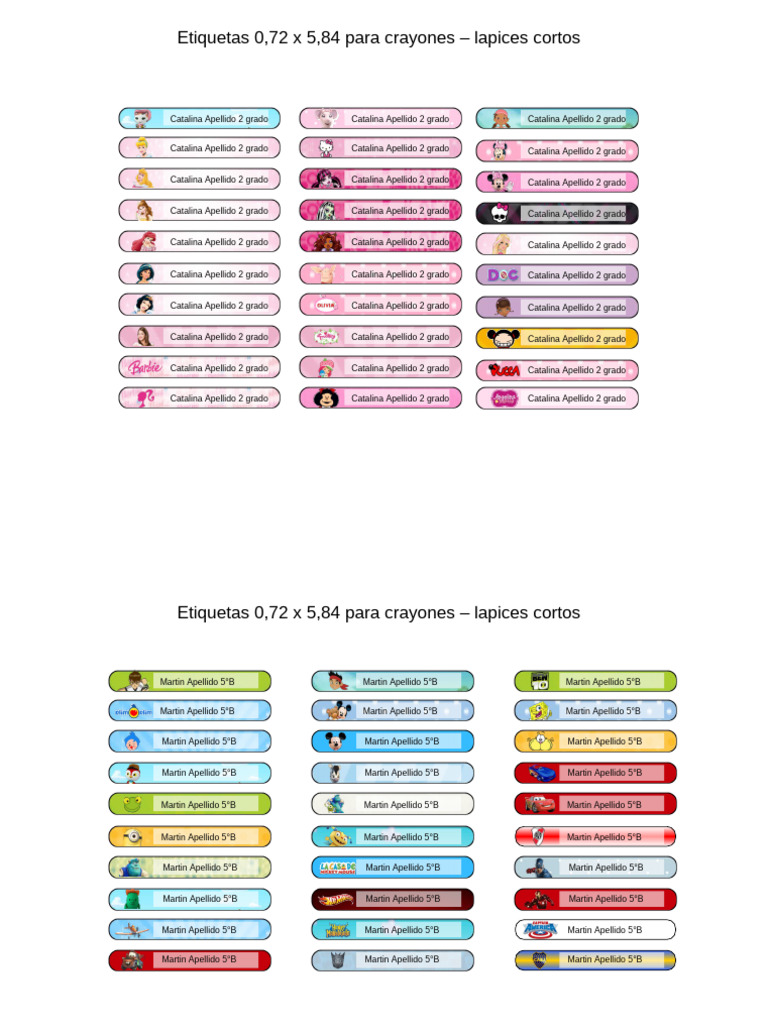 06.etiquetas Crayones Lapices Cortos | PDF