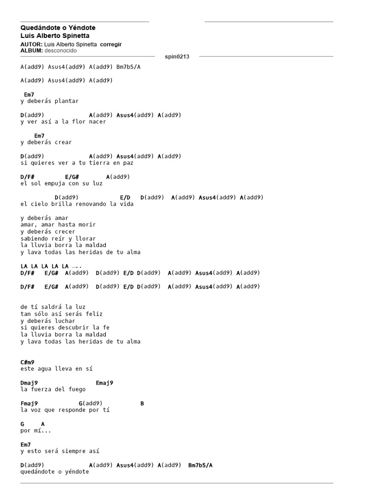 Spinetta Quedandote o Yendote | PDF