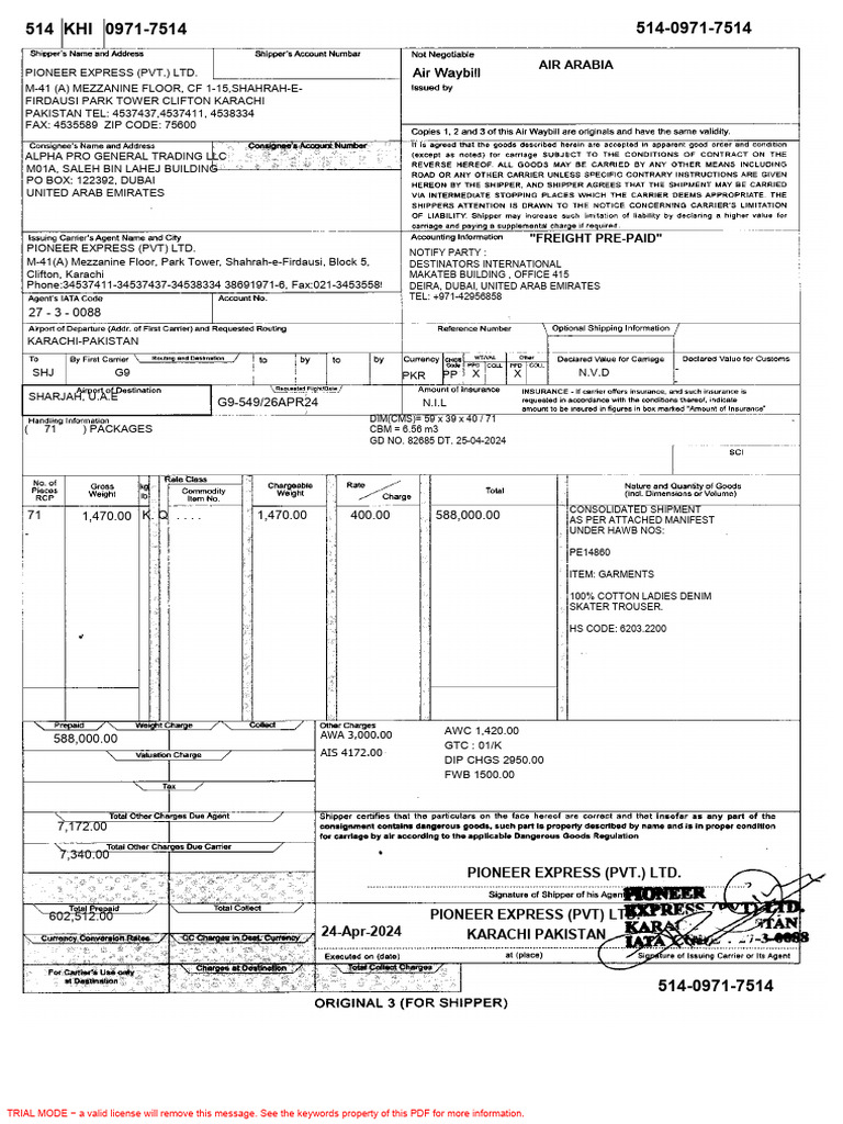 Final Mawb 514-0971-7514 | PDF