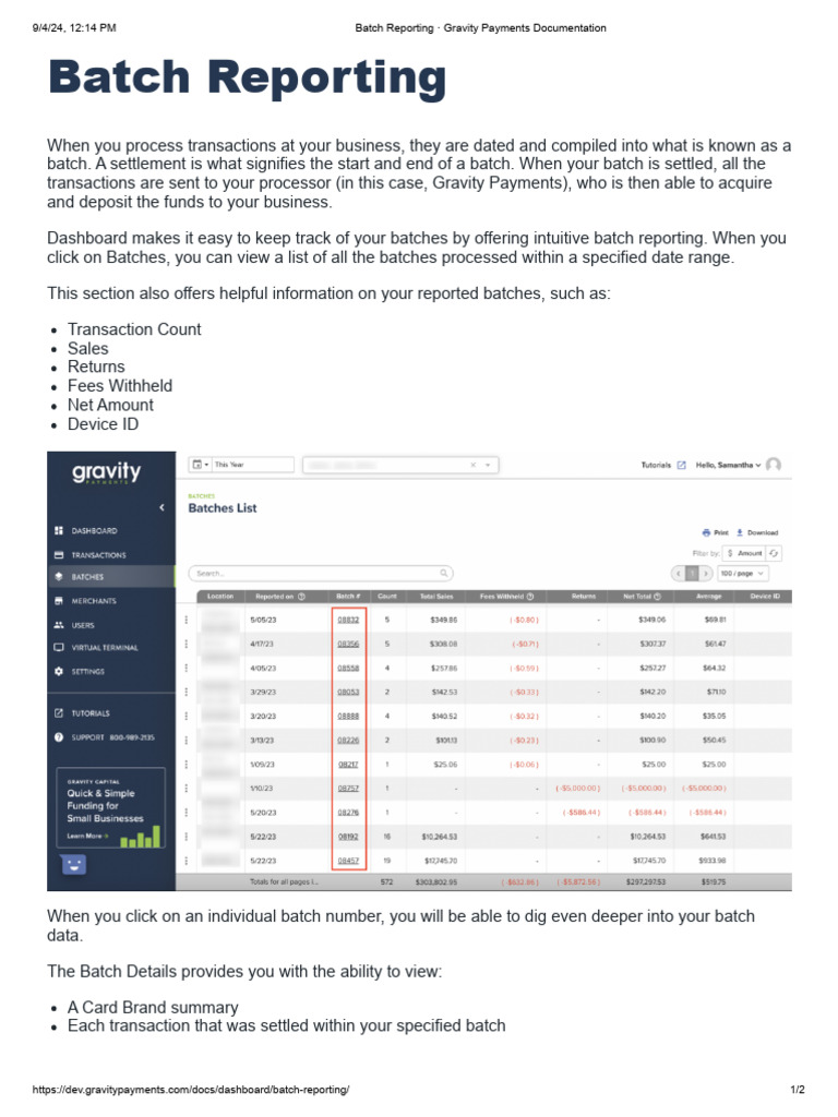 Tuturiol(s) Dashboard Batch Reporting | PDF