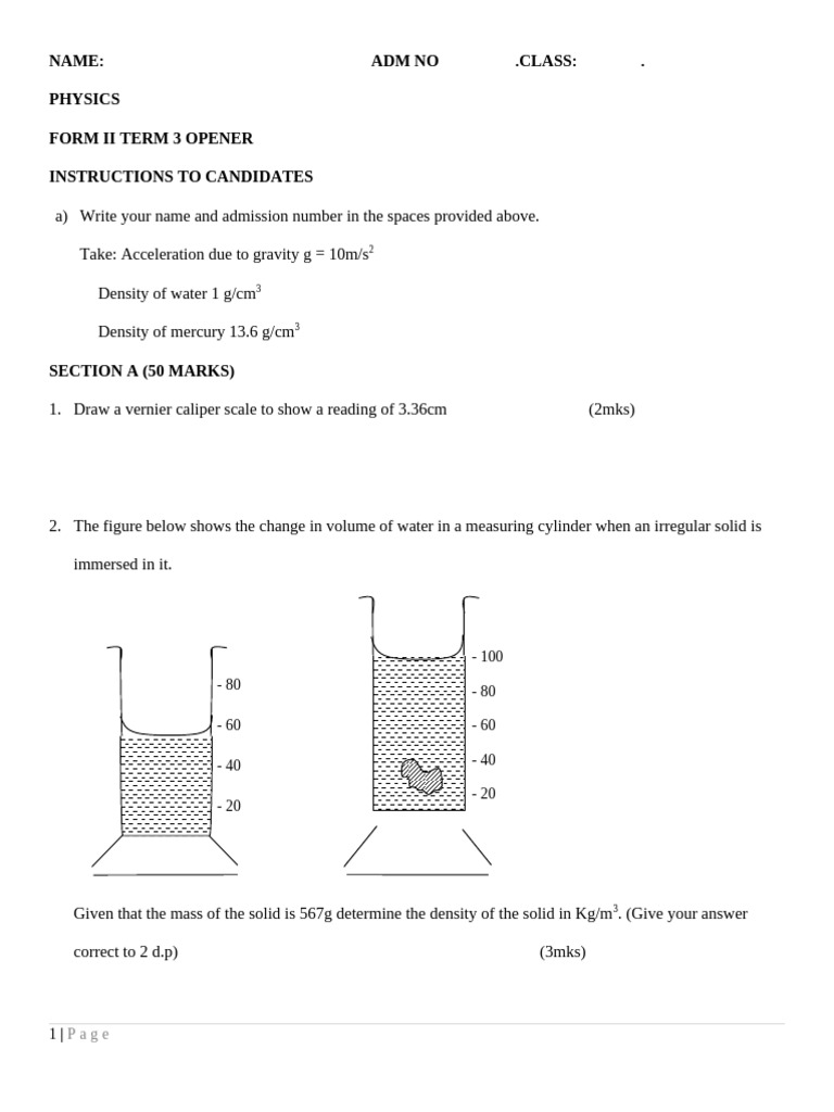 PHYSICS FORM TWO TERM 1 Teacher - Co - Ke | PDF