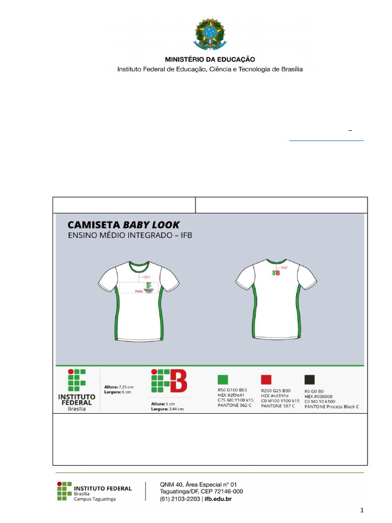 Memorial Descritivo - Uniformes IFB - 2024 - Camiseta Baby Look e Camiseta Básica | PDF