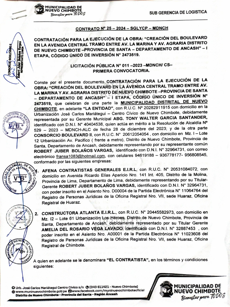 Contrato de Obra Nueva Chimbote Boulevard Ii | PDF