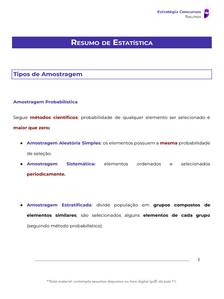 11 1 Estatistica Teoria Da Amostragem e Lei Dos Grandes Numeros | PDF | Amostragem (Estatística ...