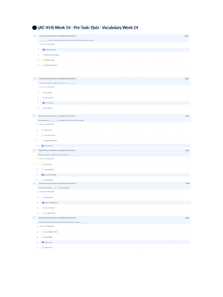 55 Pre-Task Quiz - Vocabulary Week 14 | PDF