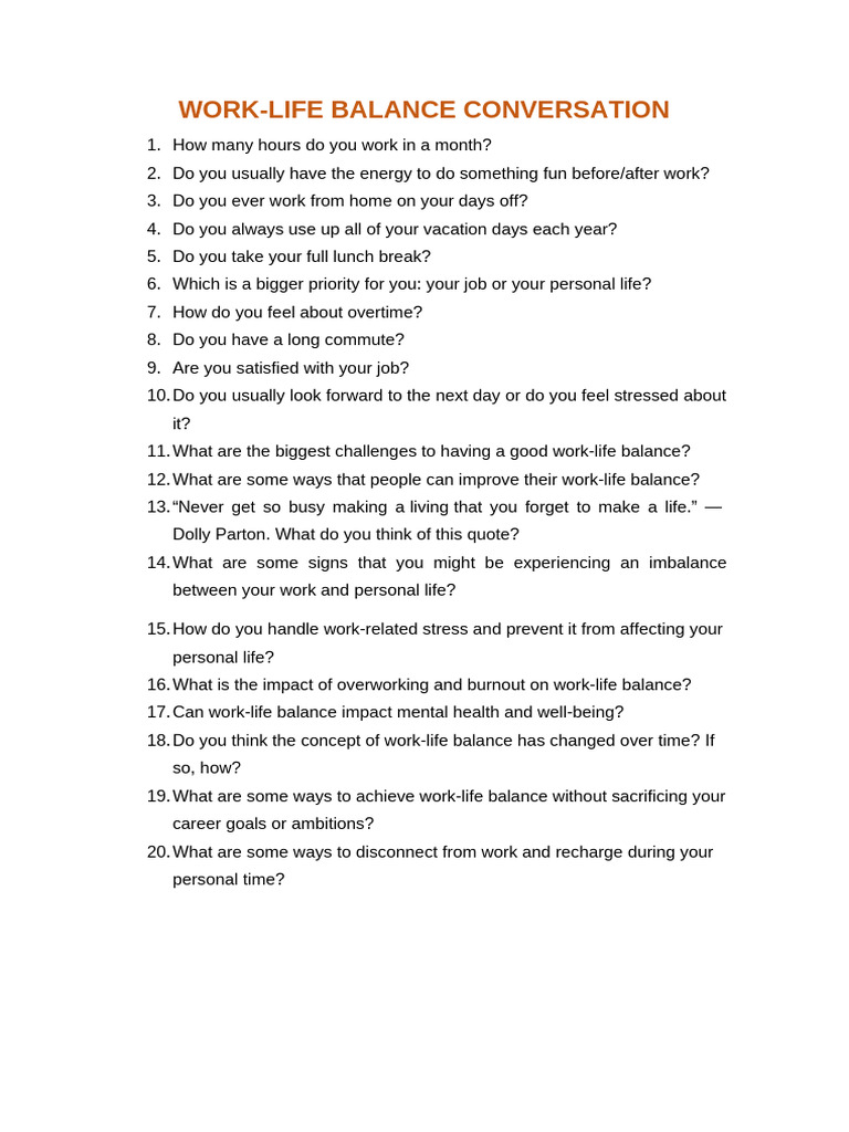 Work Life Balance Conversation | PDF