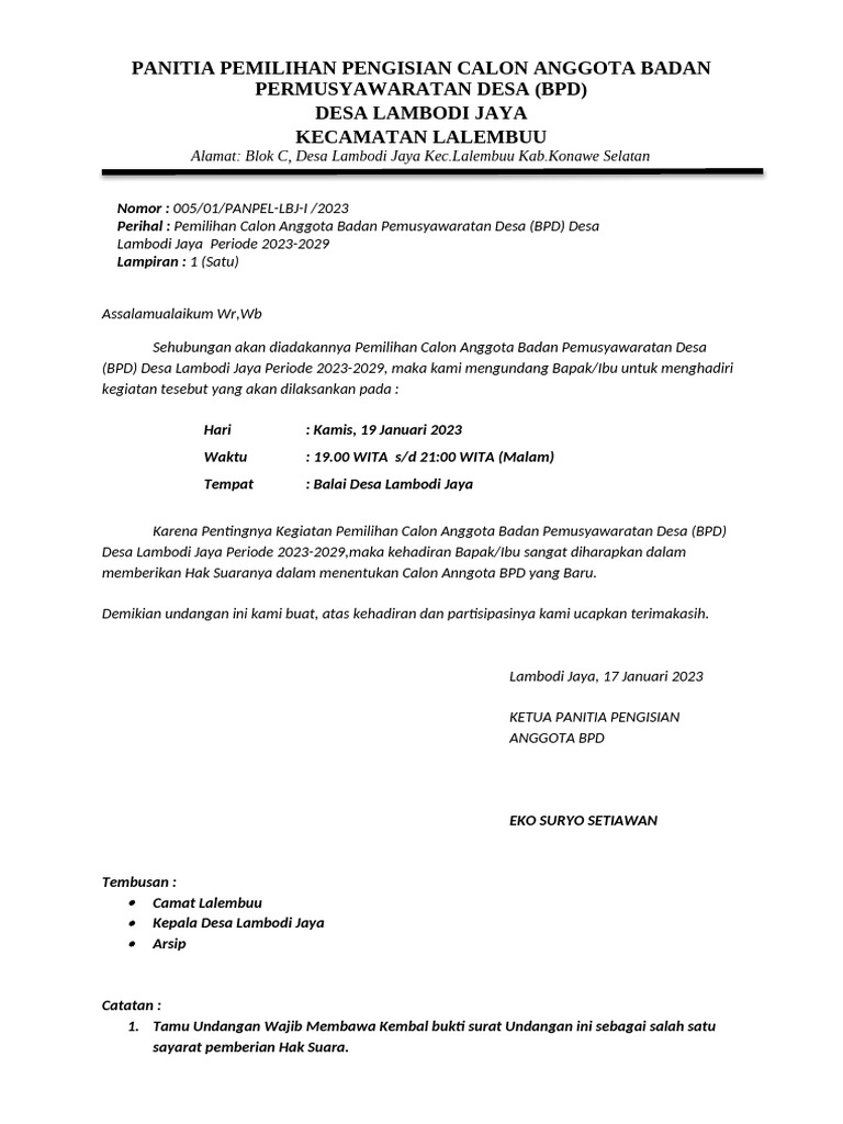 Undangan Panitia BPD | PDF