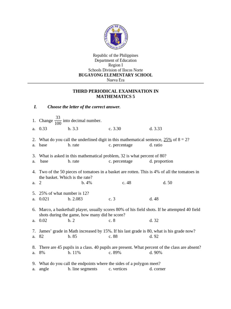 Pt Mathematics 5 q3 | PDF