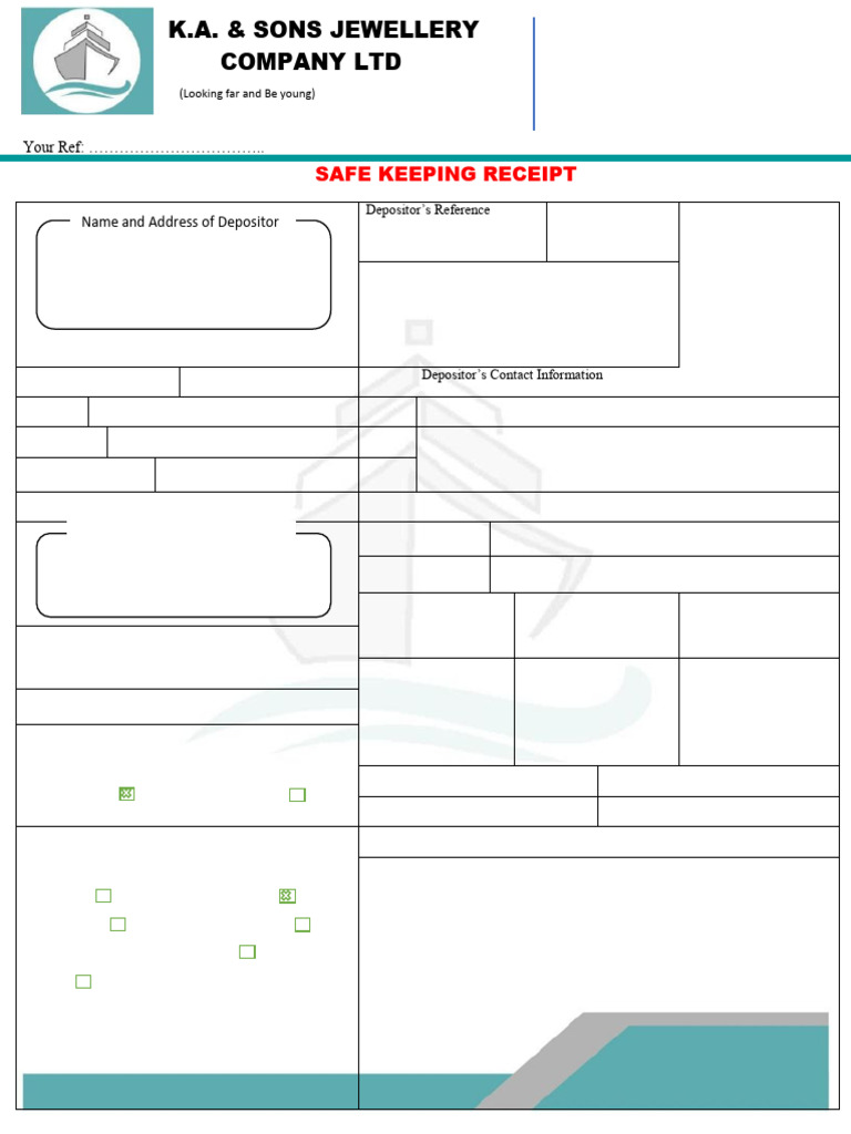Safe Keeping Receipt: Name and Address of Depositor | PDF