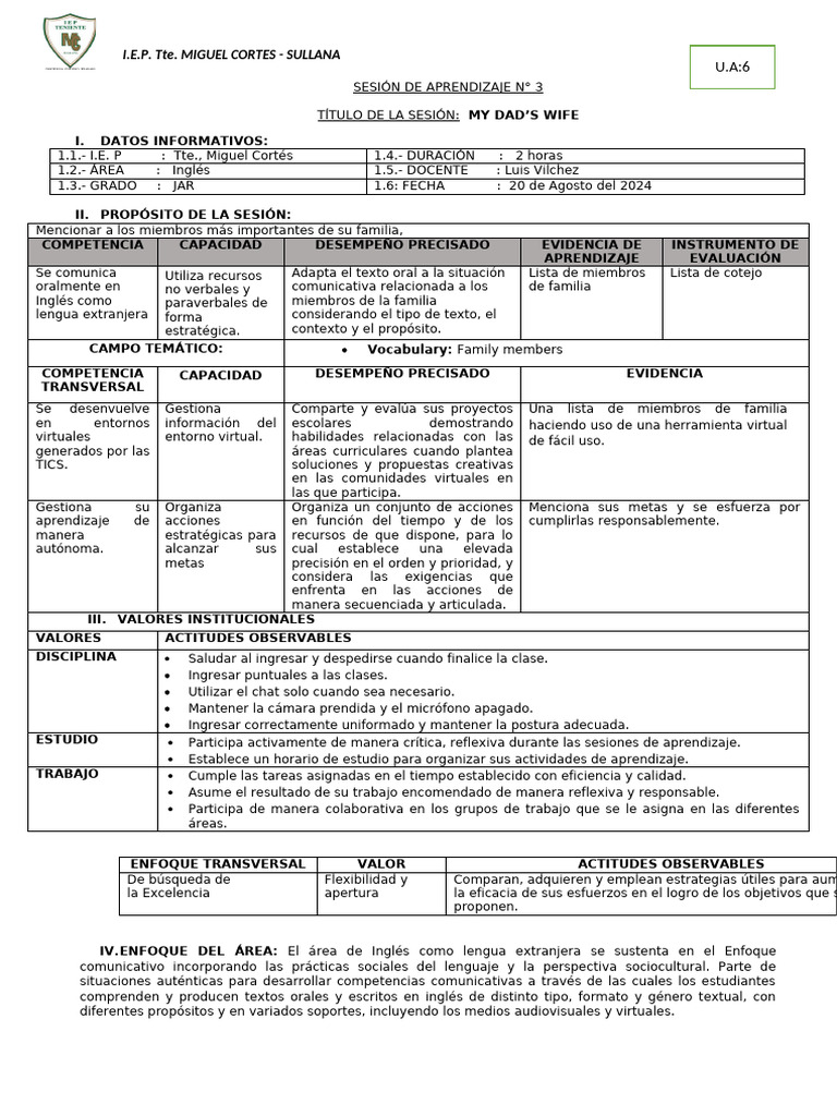 Sesión de Aprendizaje n 03-2do-Sexta Unidad-2024_071542 | PDF