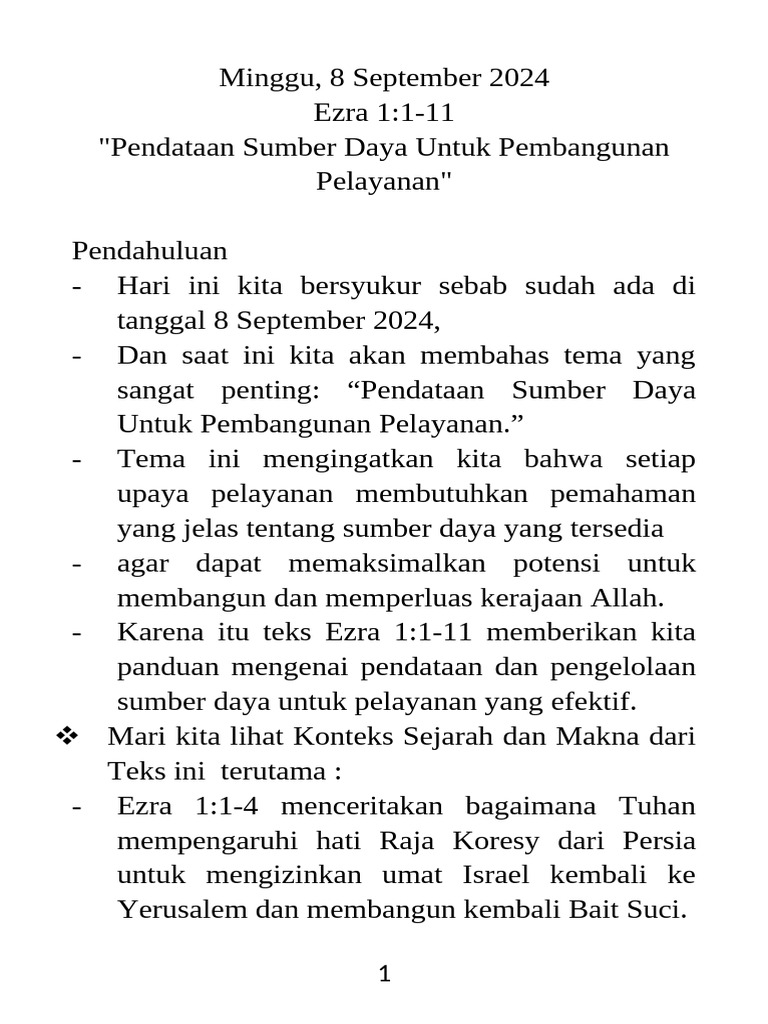 Ezra 1 1-11.minggu 8 SPTMBR 2024.. | PDF