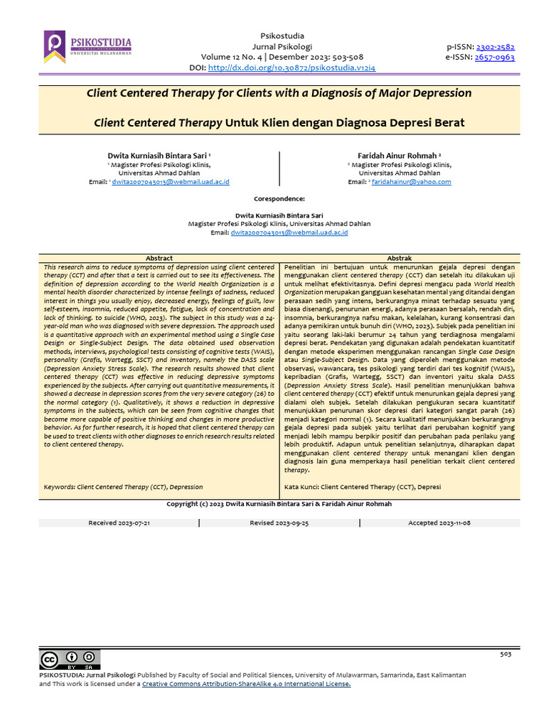 Client Centered Therapy For Clients With A Diagnosis of Major ...