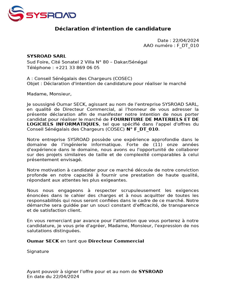 Cosec Lettre Intention de Candidater | PDF