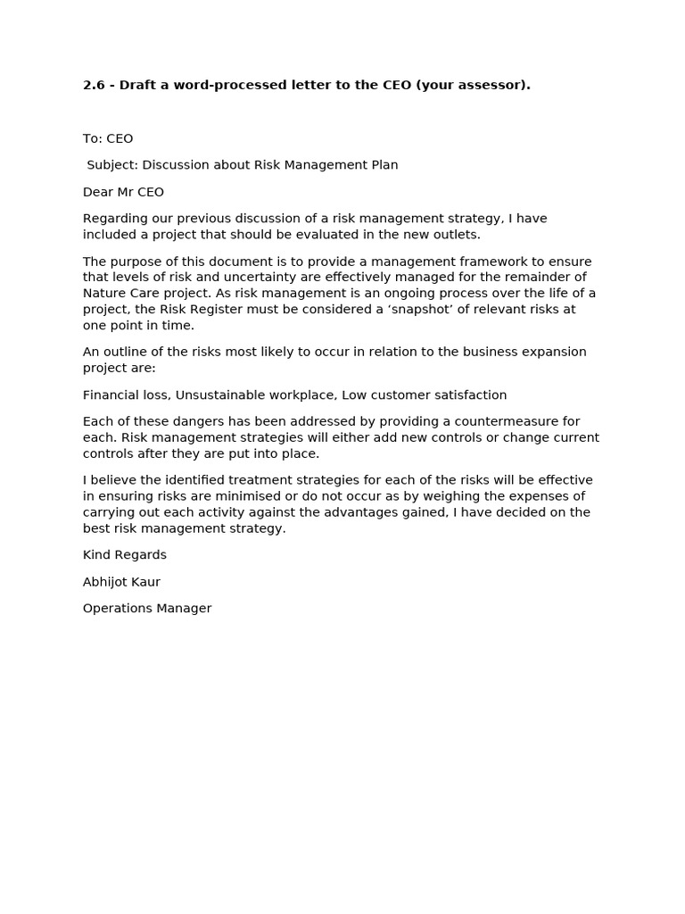 2.6 Letter To CEO | PDF