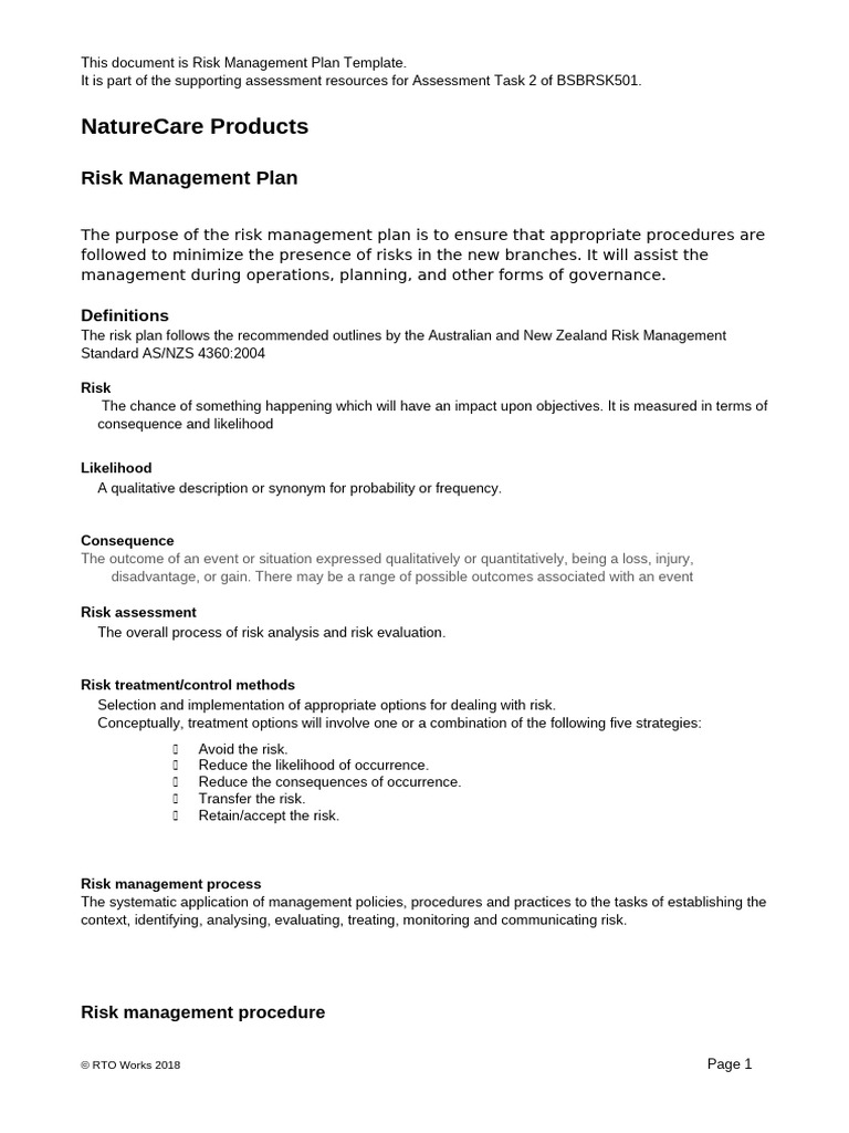 2.5 - Risk Management Plan Template | PDF