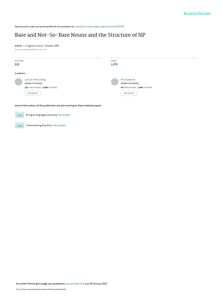 Cheng 和 Sybesma - 1999 - Bare and Not-So-Bare Nouns and the Structure of NP | PDF