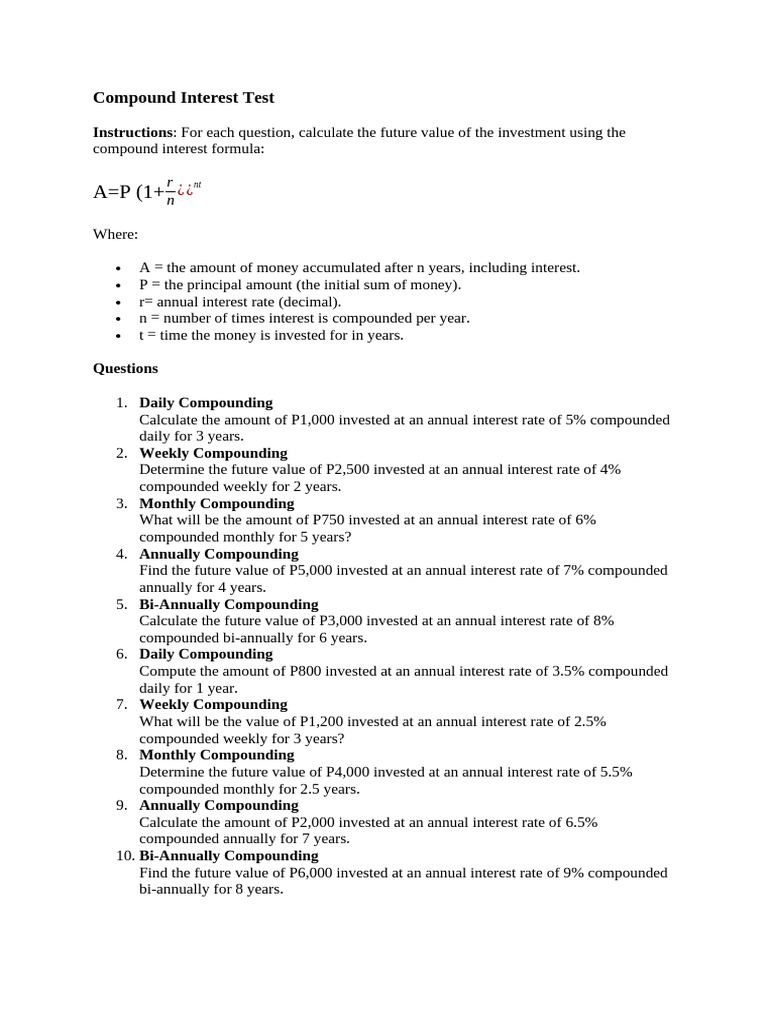 Compound Interest Test | PDF