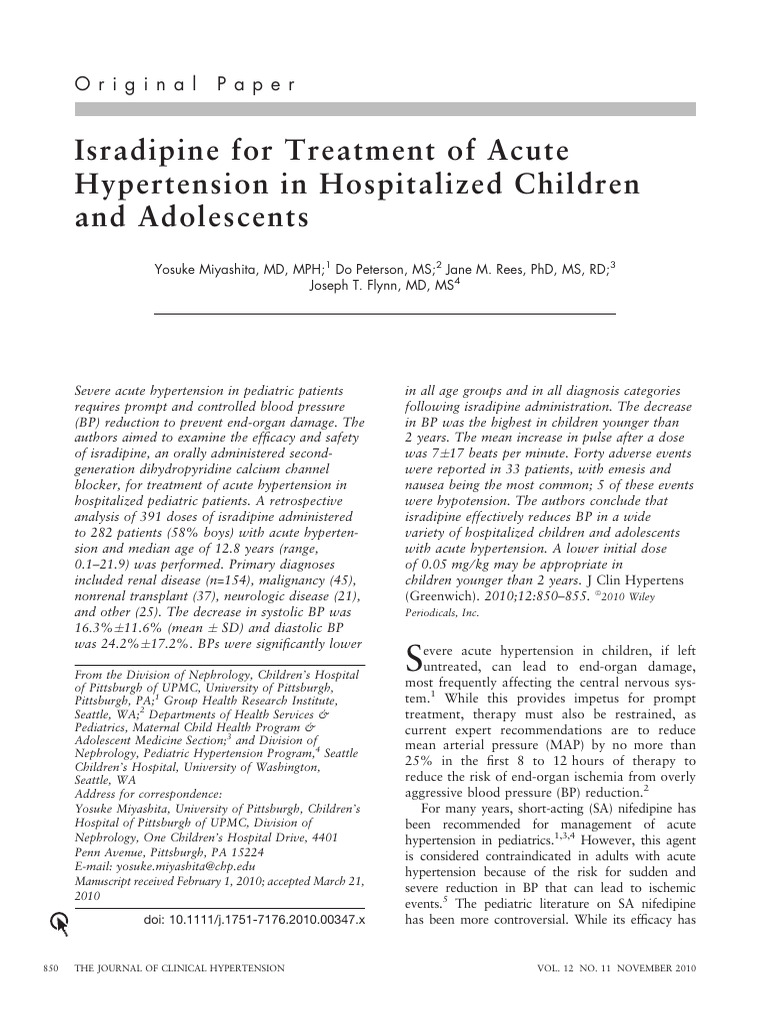 Isradepine Pediatrics | PDF