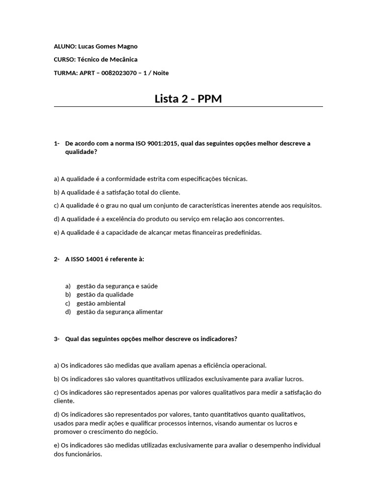 Lista 2 - PPM Lucas Gomes Magno Magno | PDF