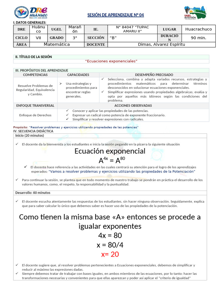 Sesion N° 4- Ecuaciones-Exponenciales | PDF
