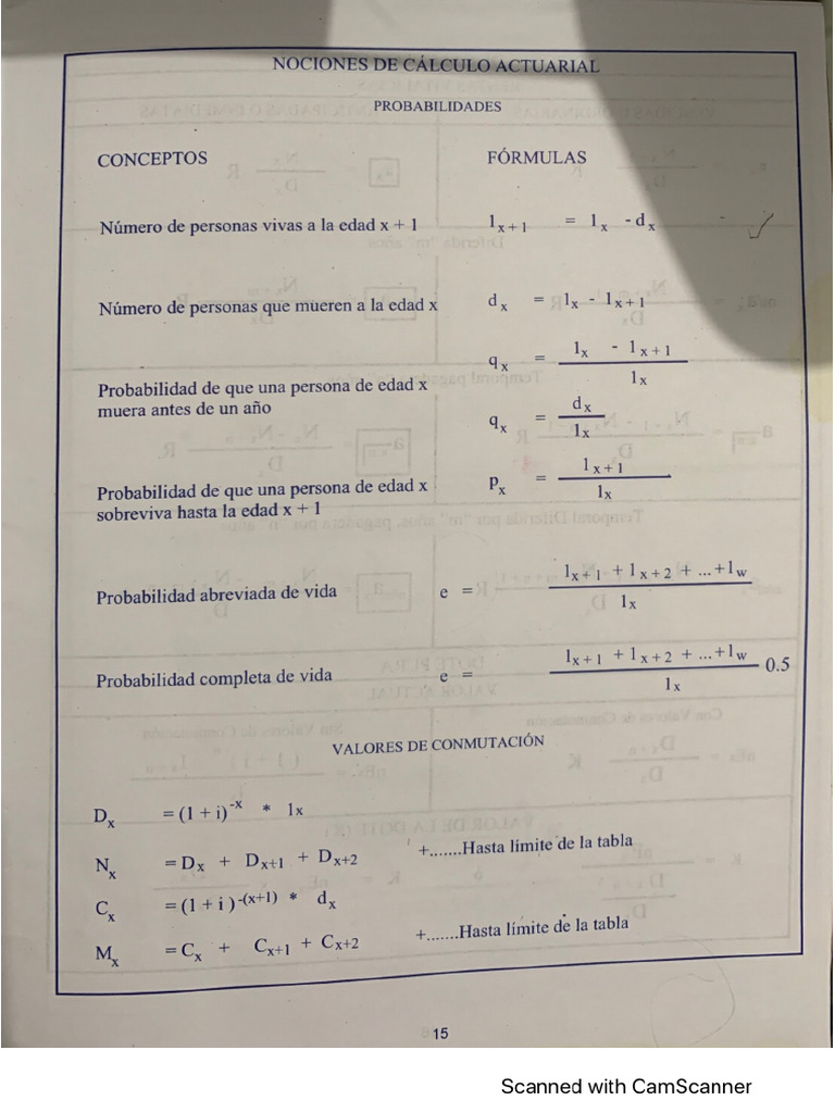 Formulas Nociones Del Calculo Actuarial | PDF