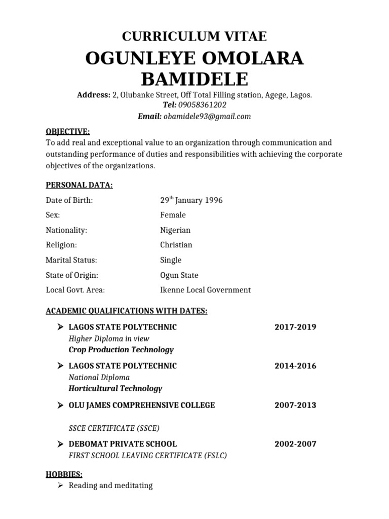 Omolara CV - 1661155553000 | PDF