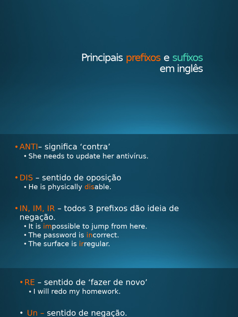 Sufixos e Prefixos em Inglês | PDF | Artes Linguísticas e Disciplina