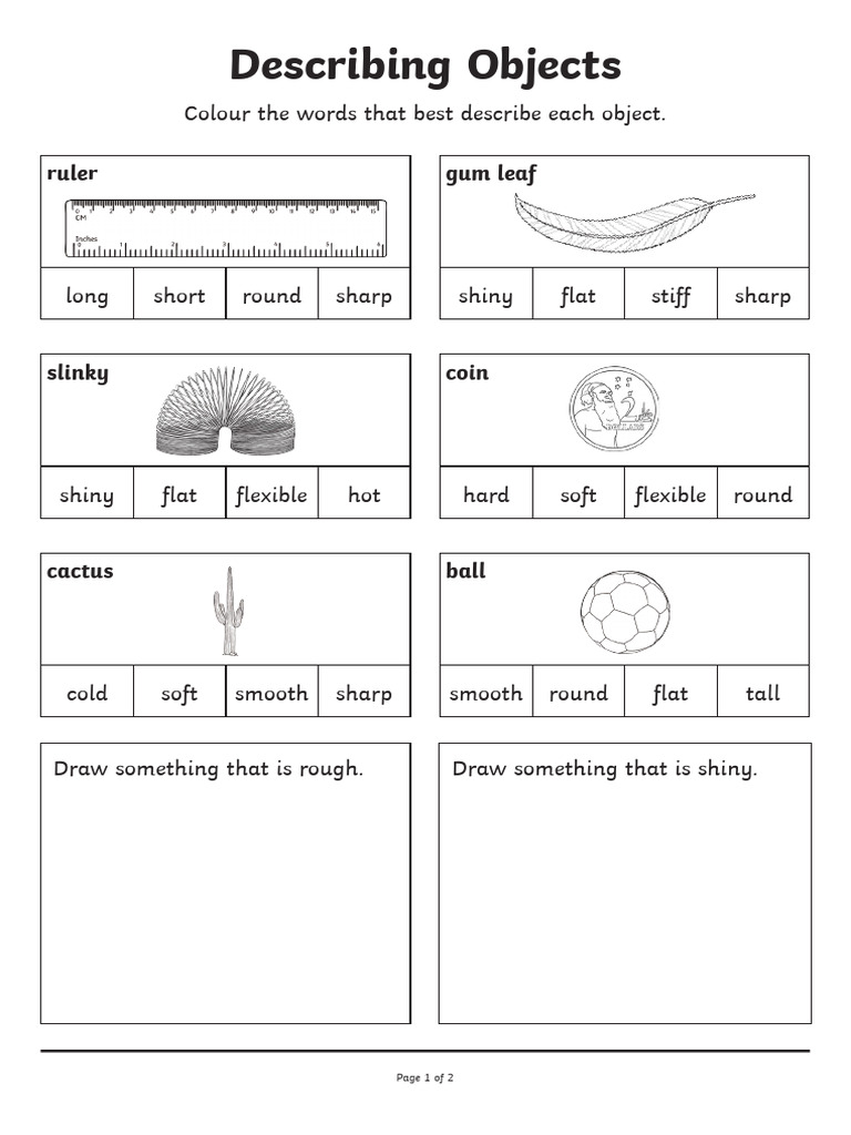 Describing Objects Activity Sheet | PDF