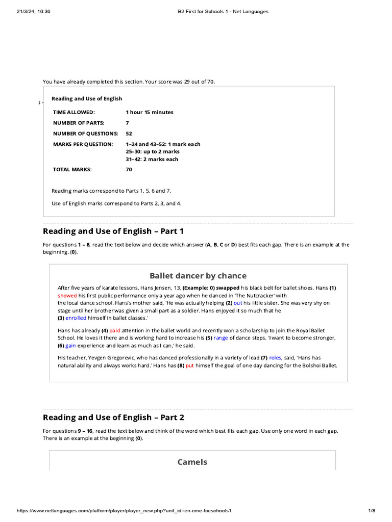 B2 First For Schools 1 - Net Languages - Reading | PDF