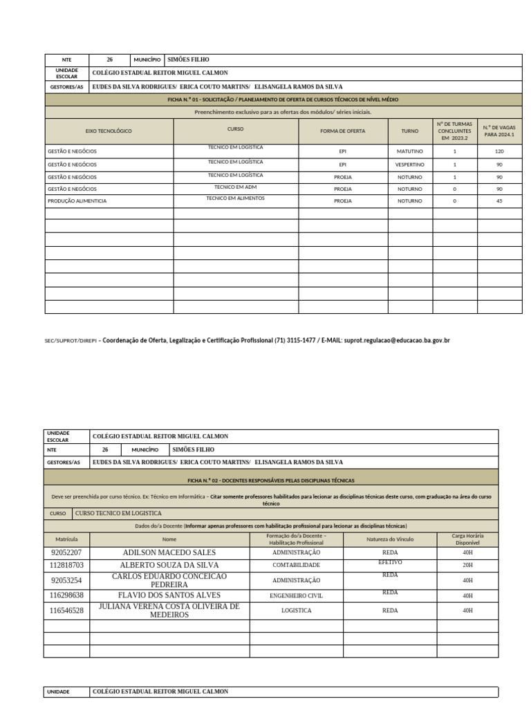 FICHA DE PLANEJAMENTO DE OFERTA EPT-2024 | PDF
