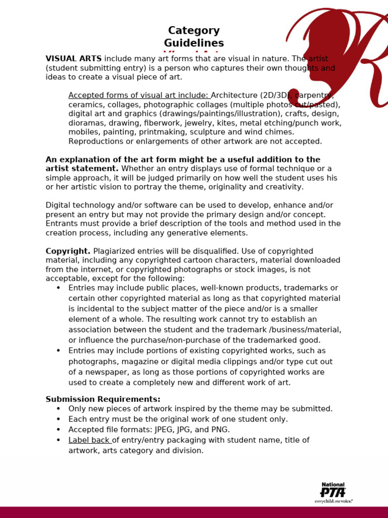 Visual Arts Category-Guidelines - Reflections | PDF
