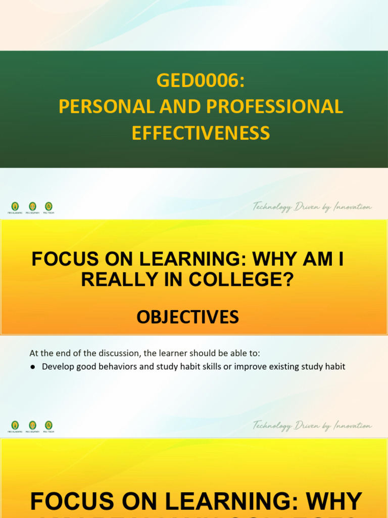 (M4-MAIN) Focus On Learning Why Am I Really in College | PDF