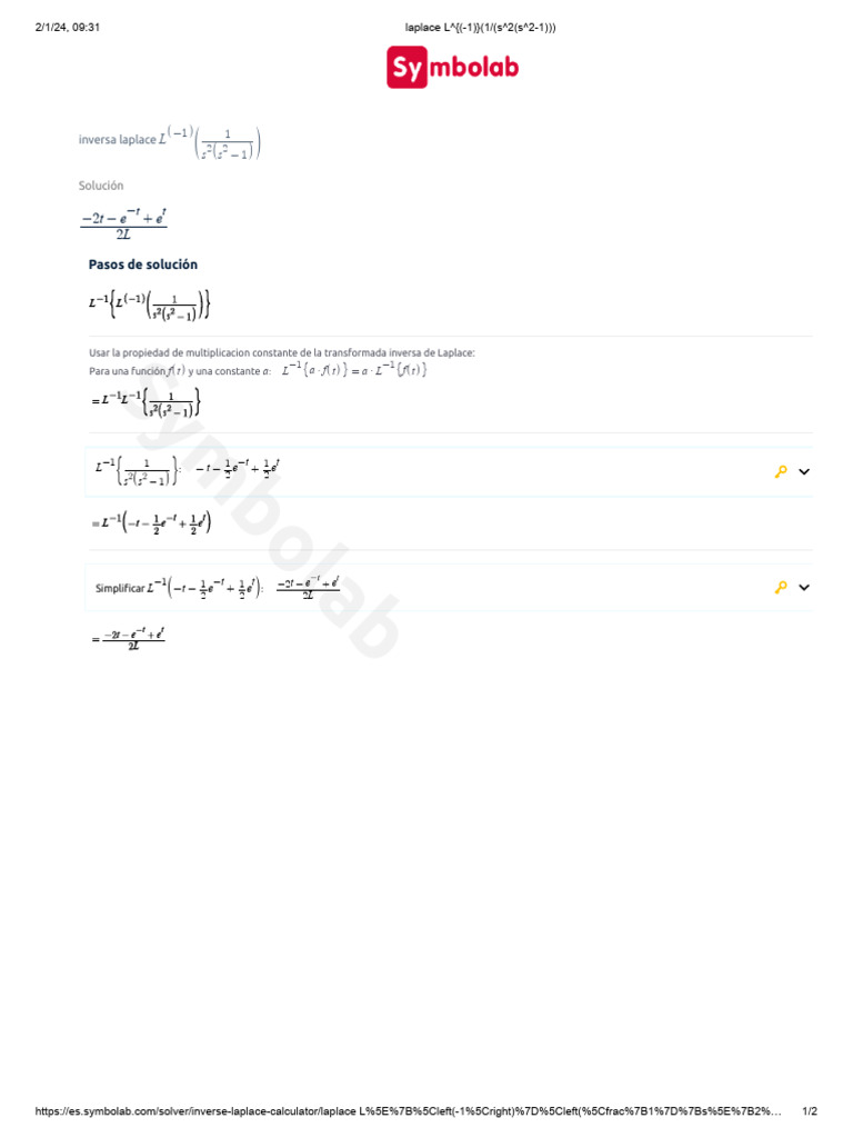 Laplace L ( (-1) ) (1 - (S 2 (S 2-1) ) ) | PDF