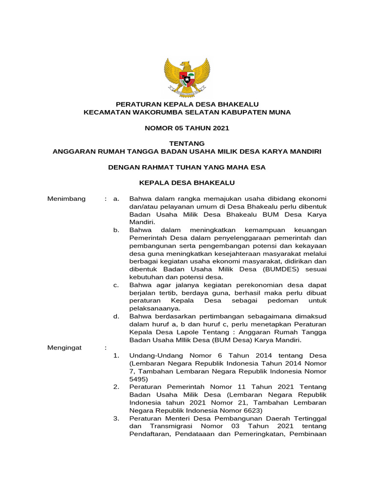 Perkades Bumdes Karya Mandiri | PDF