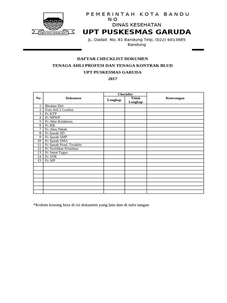 Daftar Checklist Dokumen | PDF