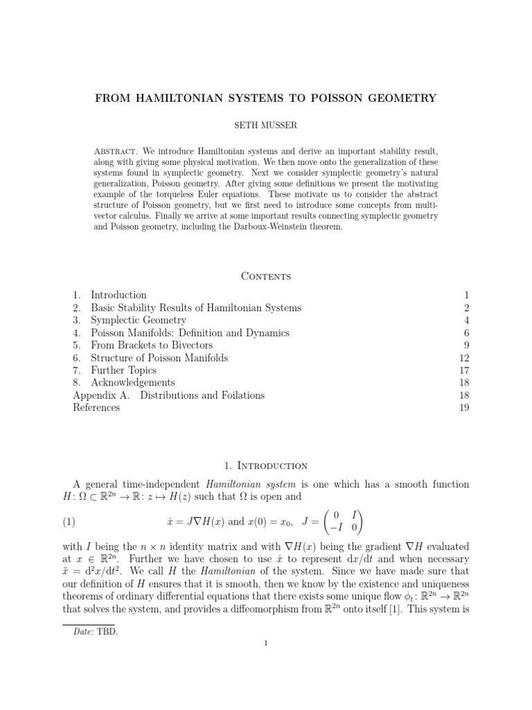 From Hamiltonian Systems To Poisson Geometry - S Musser | PDF