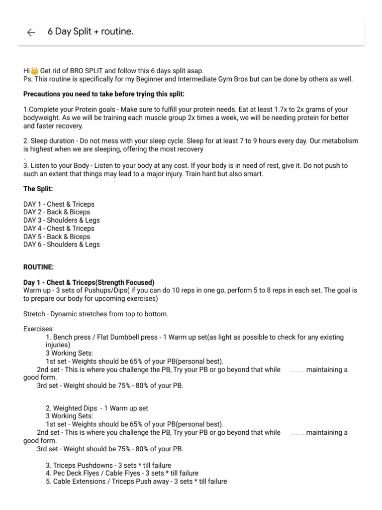 6 Day Split + Routine. | PDF