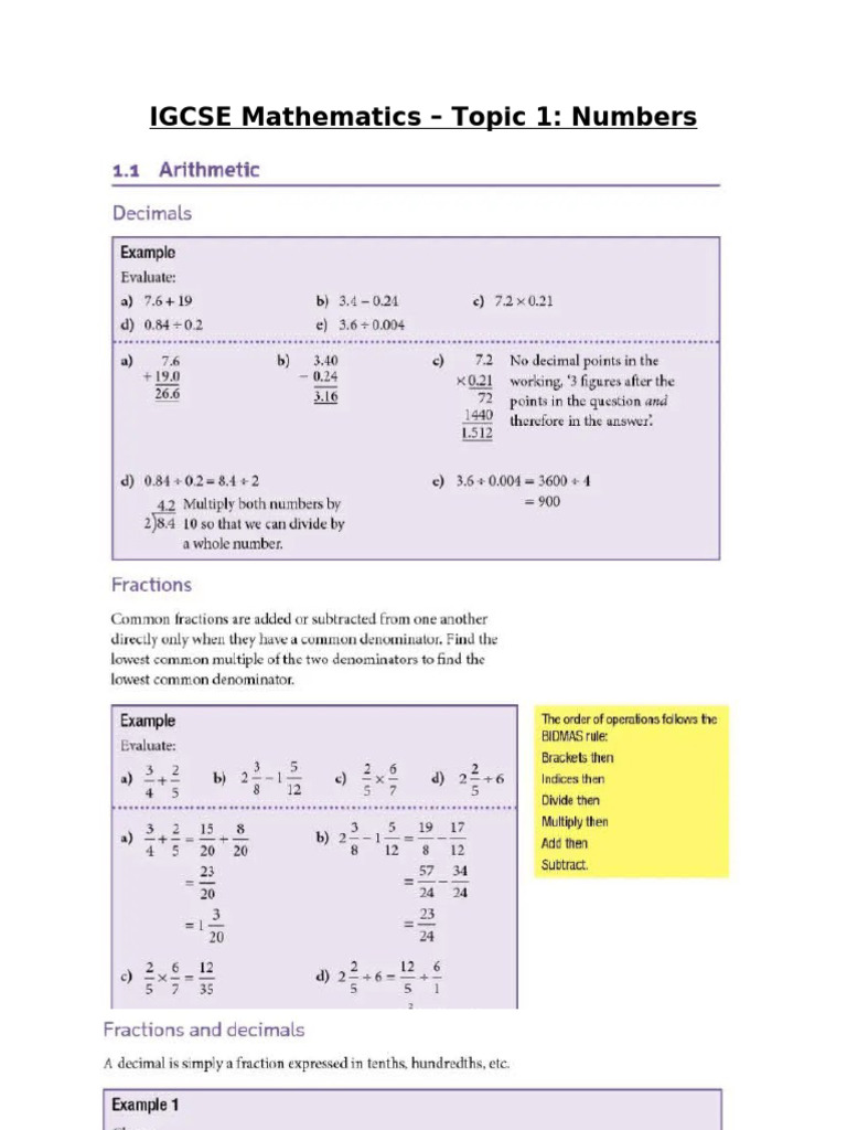 IGCSE Mathematics Chapter 1 - Numbers - TB | PDF