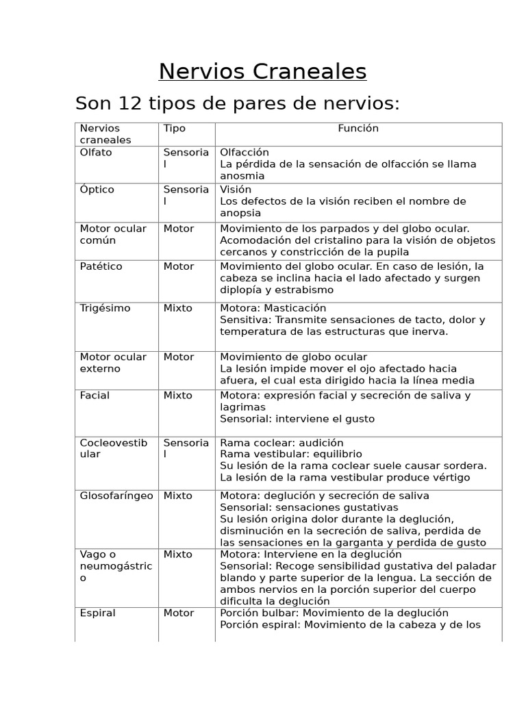 Nervios Craneales | PDF