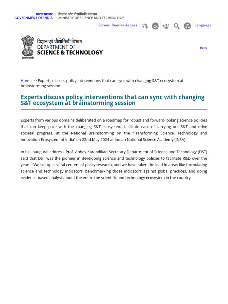 Experts Discuss Policy Interventions That Can Sync With Changing S&T ...