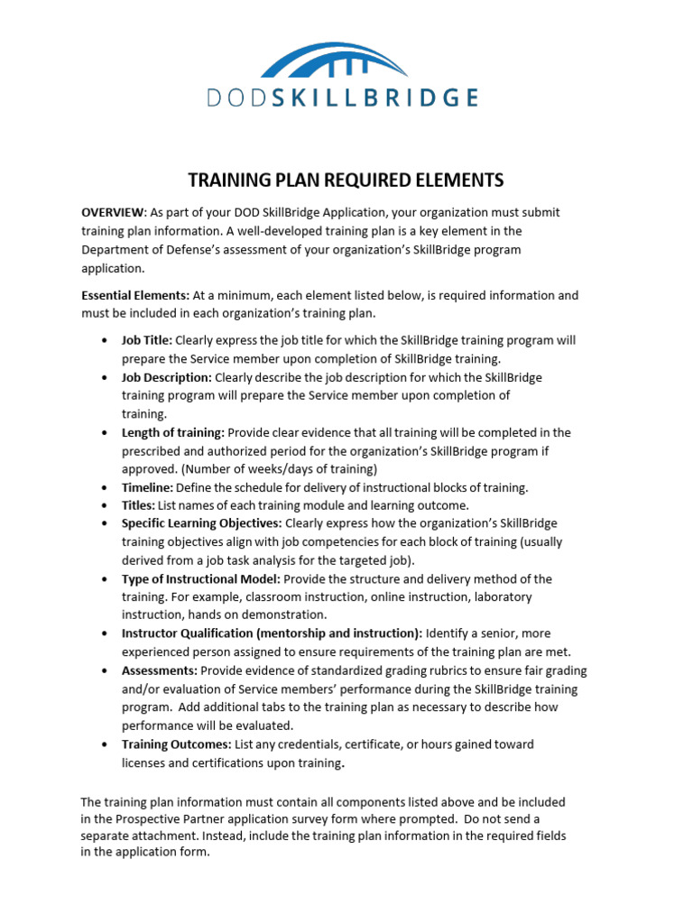 SkillBridge-Training-Plan-Required-Elements | PDF